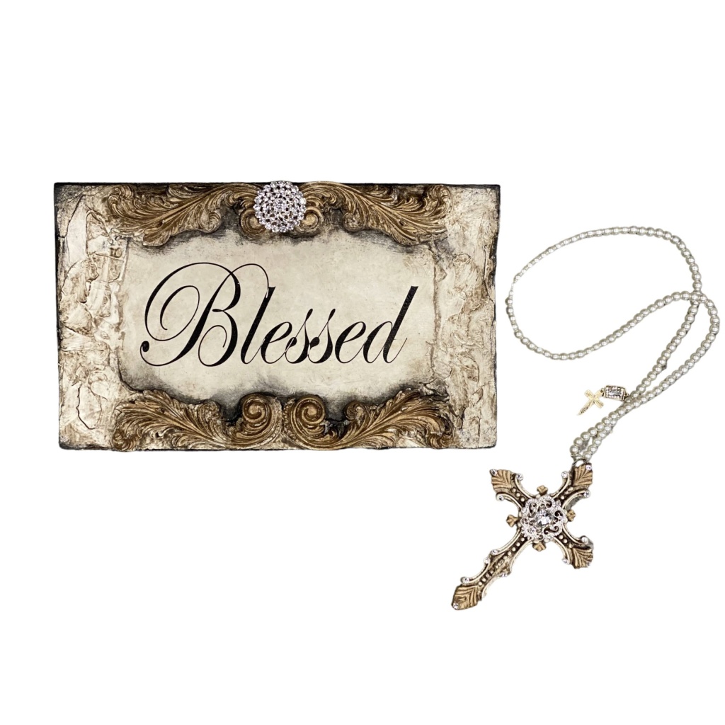 Michelle Butler Blessed Plaque with Cross Gold Cream - Luxuria