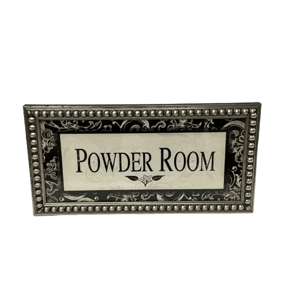Powder Room Black and White Sign with Crystals - Luxuria